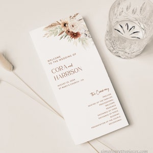 Boho Editable Wedding Program, Modern Pampas Grass Printable Program ...