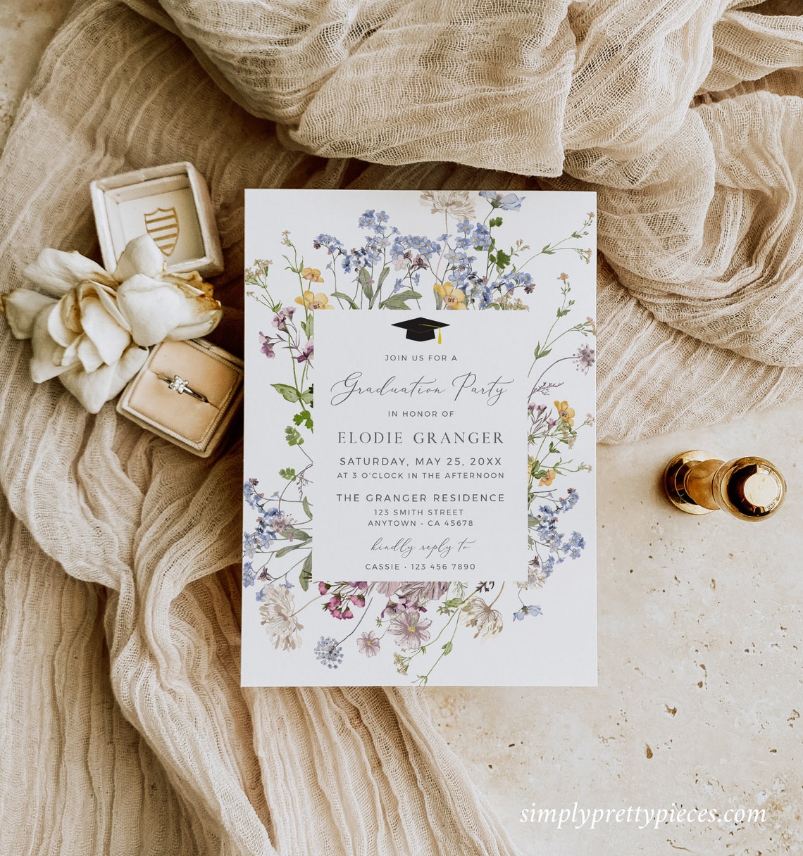 Wildflower Graduation Party Invitation, Wildflower Grad Announcement ...