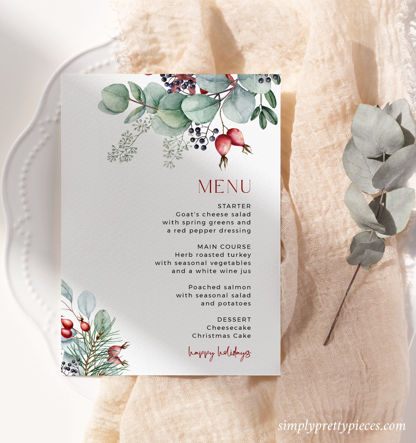 Editable Christmas Menu Template Modern Winter Foliage - Etsy