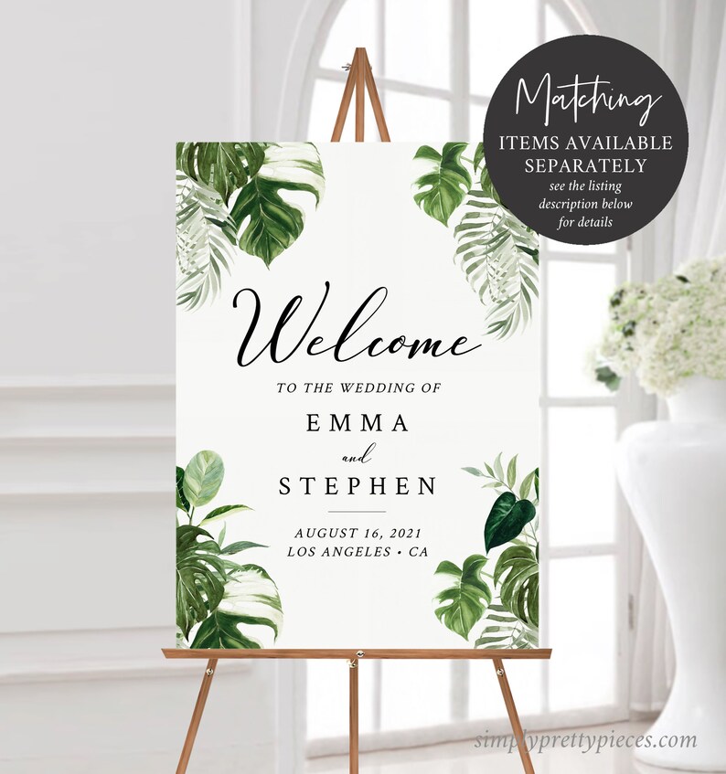 Monstera Editable Table Numbers Printable Tropical Greenery | Etsy