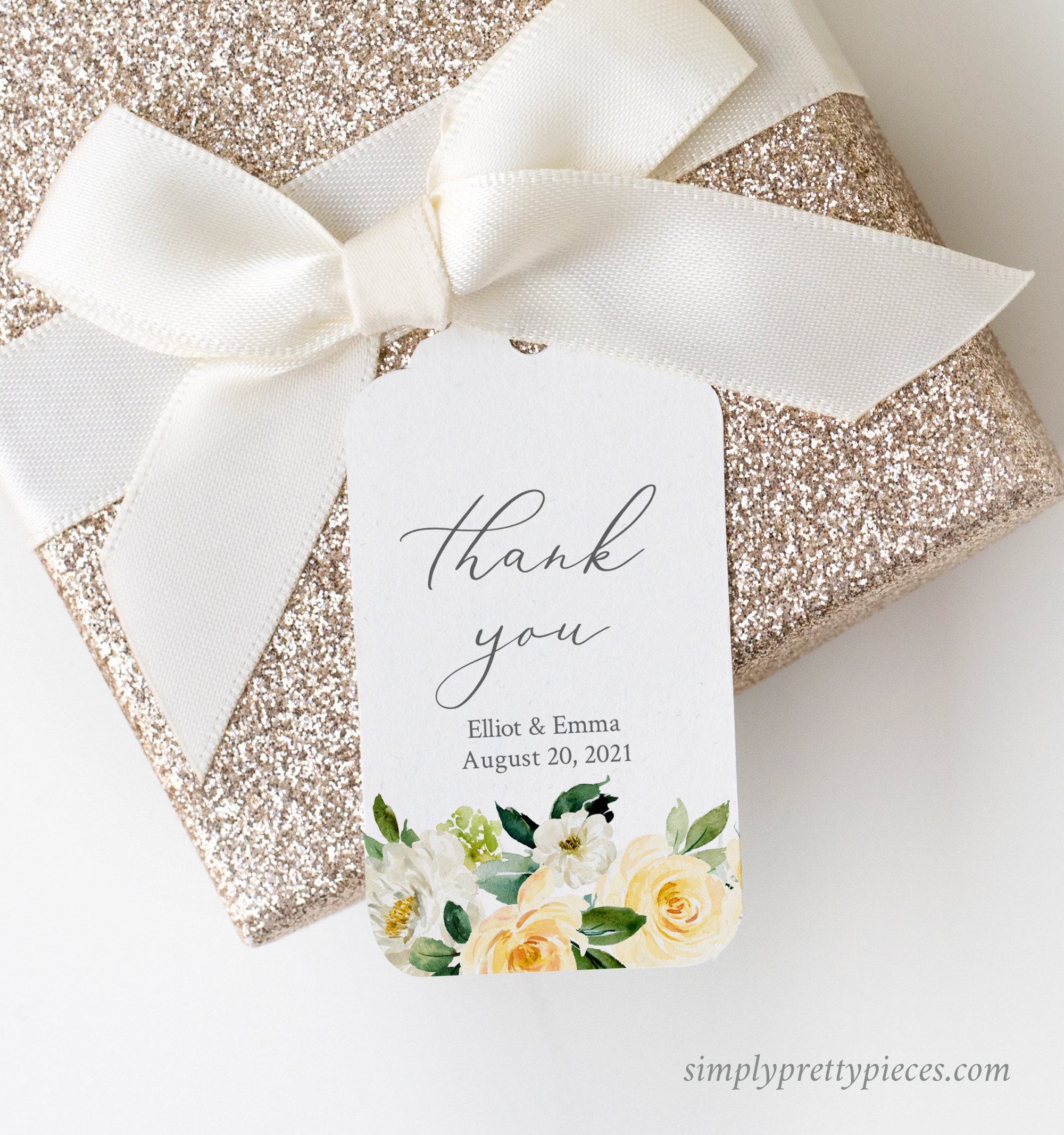 Printable Yellow Green Editable Tags, Pale Yellow Floral Favor Tag ...