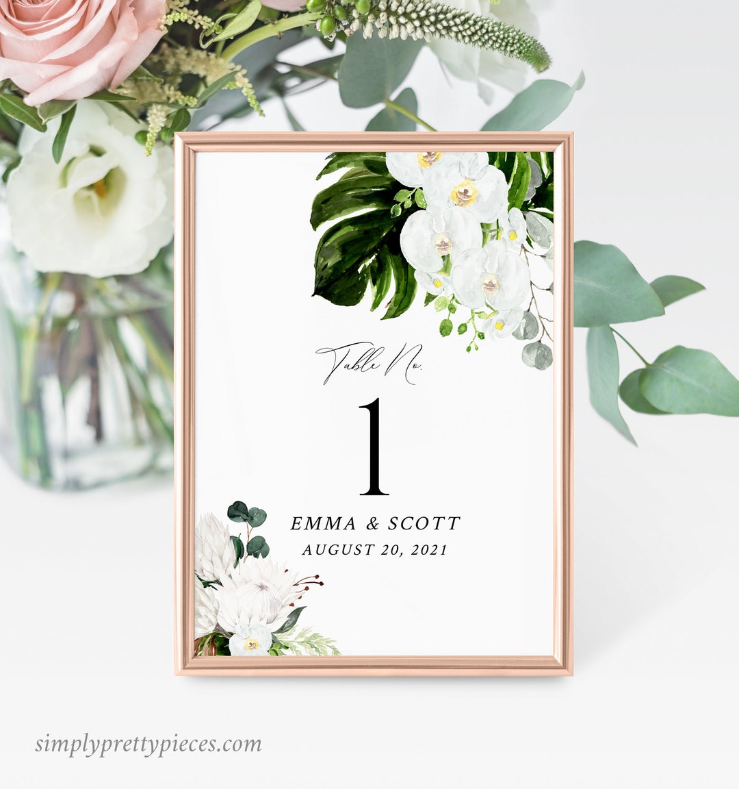 Orchid Protea Floral Editable Table Numbers, Printable Tropical ...
