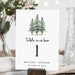 Editable Woodland Table Numbers, Printable Modern Evergreen Pine ...