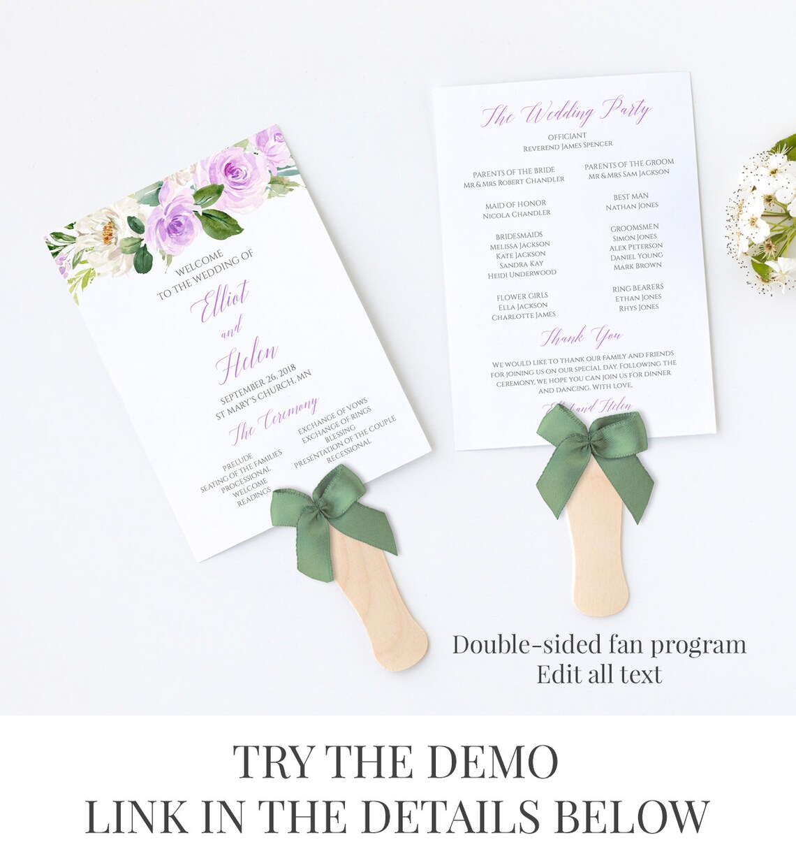 Purple Floral Editable Fan Program Lavender Floral Wedding | Etsy