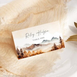 Woodland Place Card, Mountains Name Card, Forest Wedding Place Card ...