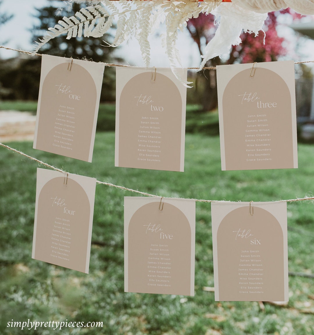 Taupe Wedding Seating Chart, Arch Wedding Seating Plan, Neutral Hanging ...