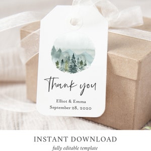 Mountains Editable Tags, Printable Woodland Favor Tags, Rustic Tag ...