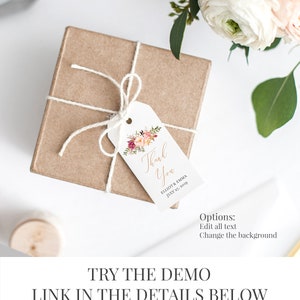 Rose Gold Floral Editable Tags, Printable Boho Favor Tags, Blush Pink ...