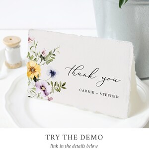 Wildflower Editable Thank You Cards, Printable Green Purple Pink Floral ...