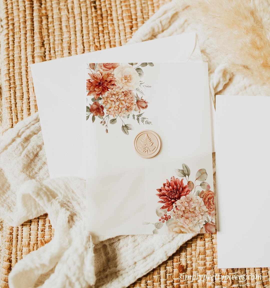 Fall Floral Vellum Wrap, Printable Vellum Jacket, Boho Vellum Wrap for ...