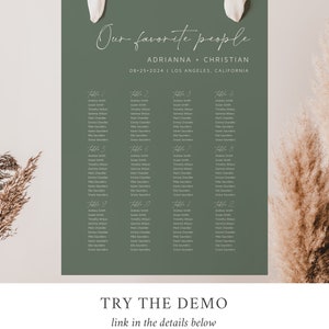 Sage Green Modern Editable Seating Chart, Boho Forest Minimalist ...