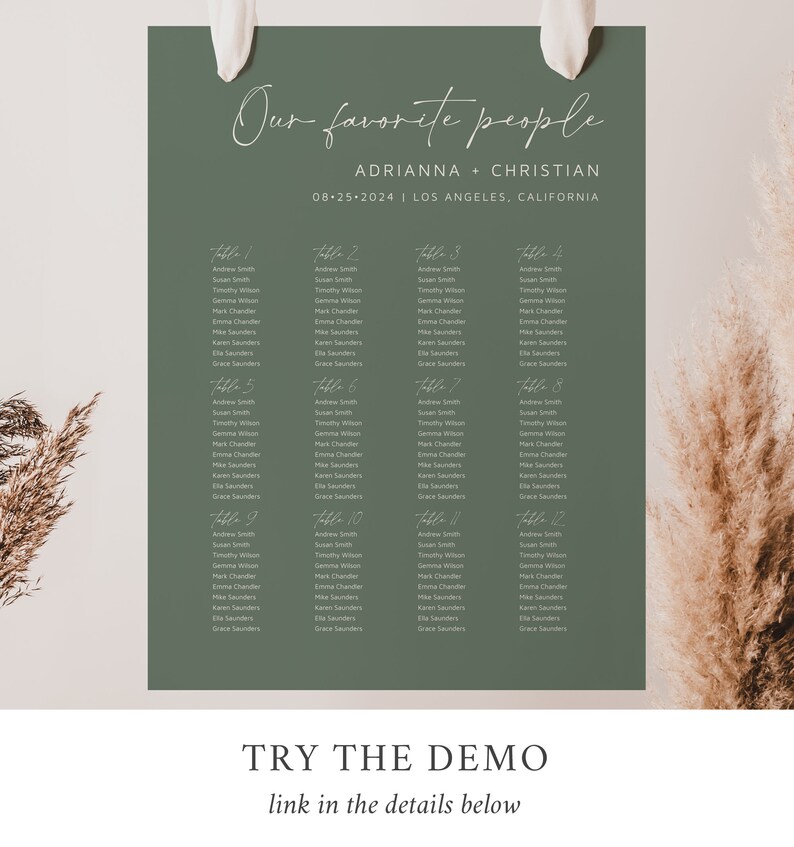 Sage Green Modern Editable Seating Chart Boho Forest | Etsy