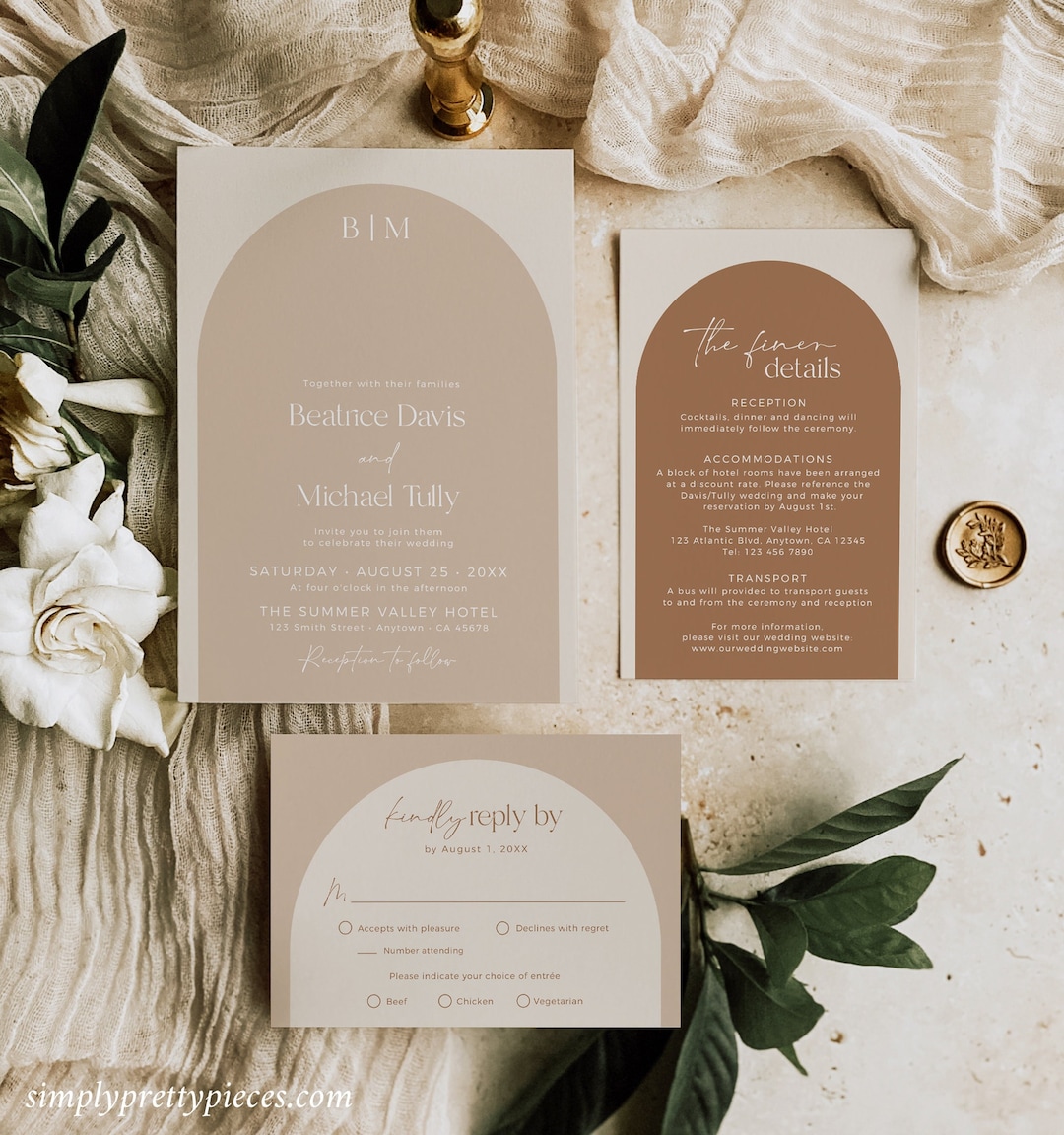 Taupe Arch Wedding Invitation Suite, Arched Wedding Invite Set, Boho ...