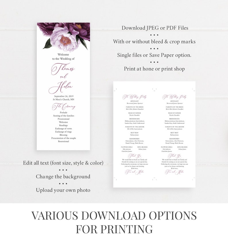Purple Lavender Floral Editable Program Plum Lilac Wedding - Etsy