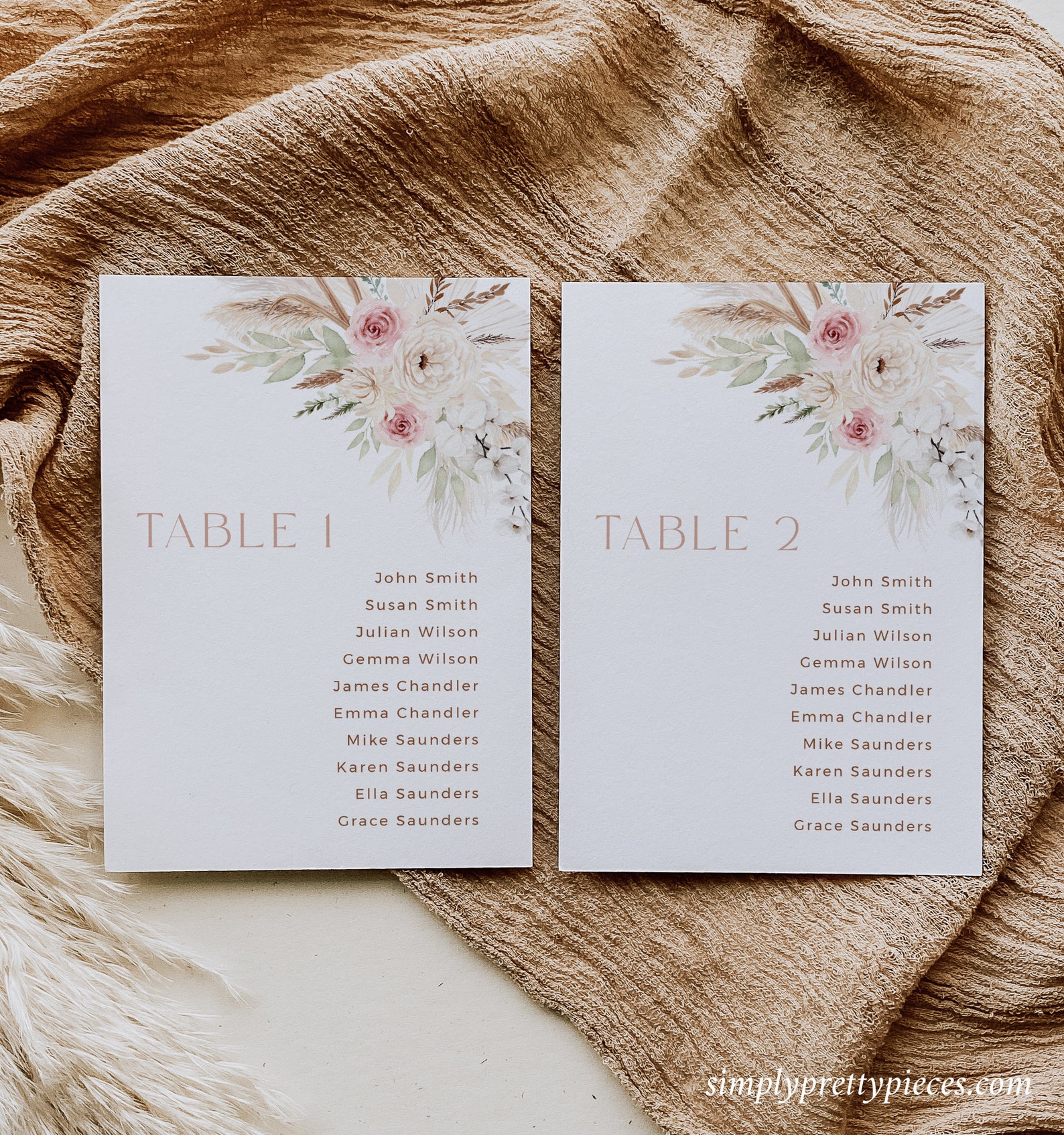 Boho Wedding Seating Chart Pampas Grass Wedding Seating Plan - Etsy