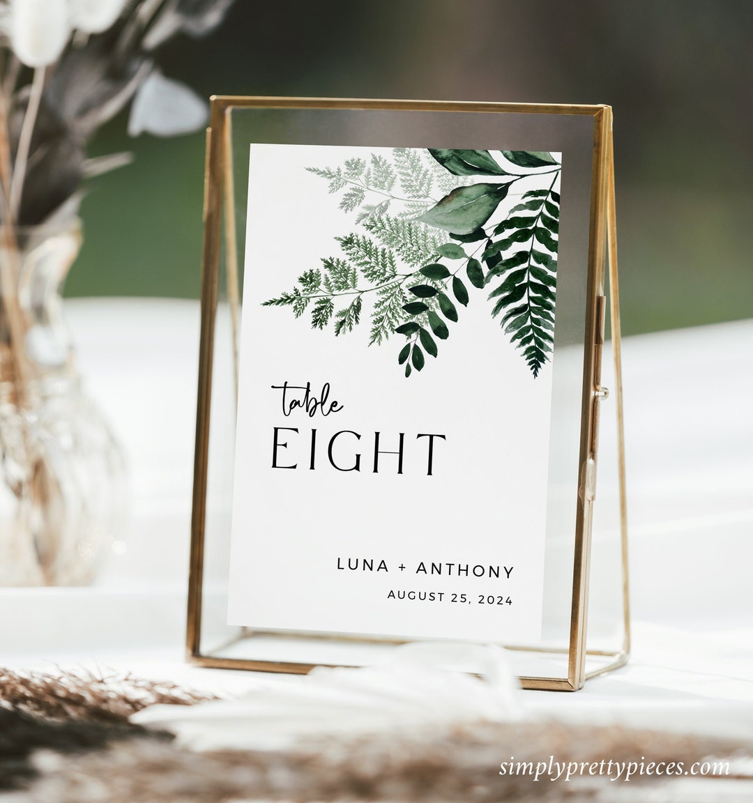 Modern Botanical Editable Table Numbers, Printable Minimal Fern Wedding ...