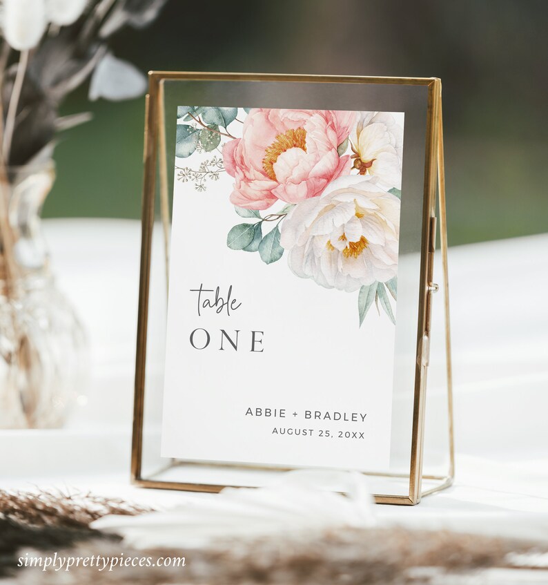Peony Table Numbers, Blush Floral Table Number, Garden Wedding Table ...