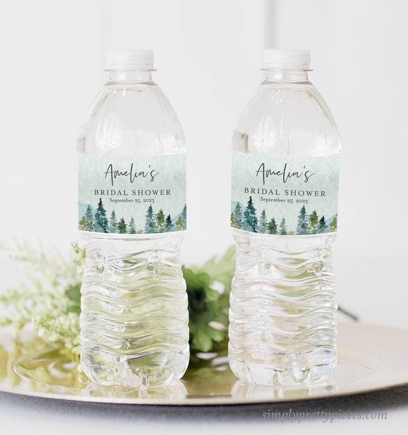 Mountains Editable Water Bottle Labels, Woodland Water Bottle Label DIY ...