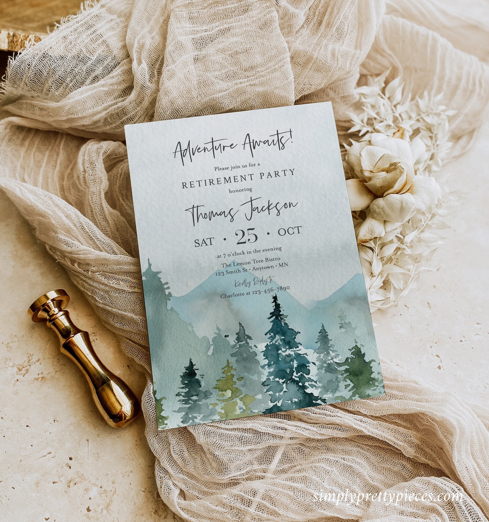Woodland Retirement Party Invitation for a Man, Mountains Retirement ...