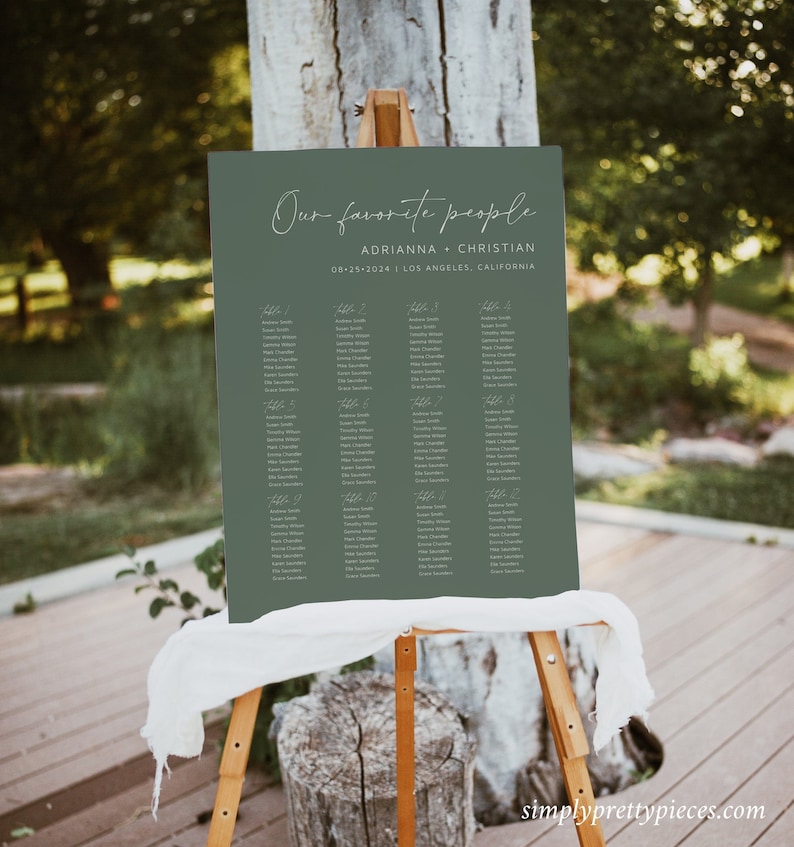 Sage Green Modern Editable Seating Chart Boho Forest | Etsy