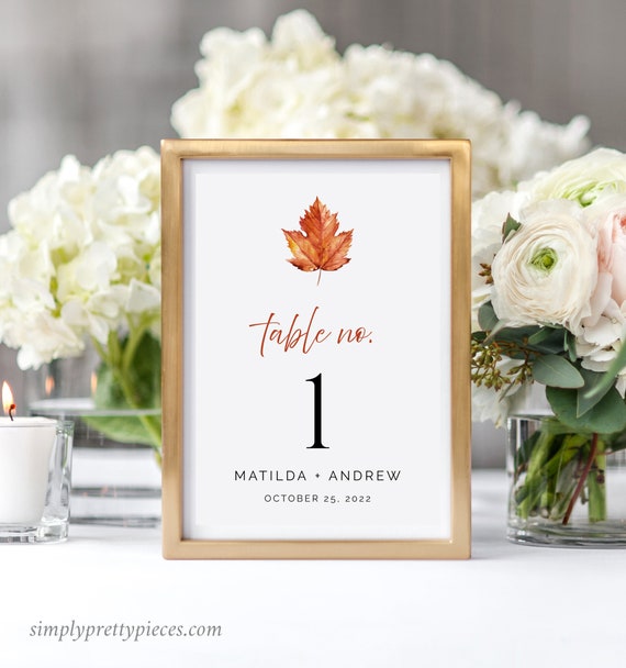 Maple Leaf Editable Table Numbers Printable Fall Modern | Etsy