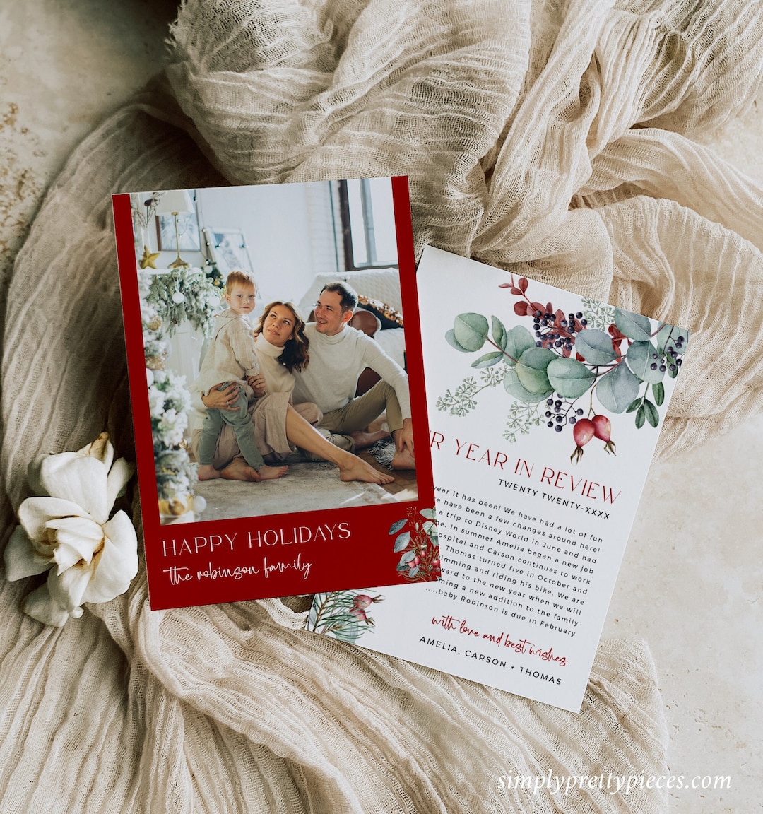 Editable Year in Review Card With Photos, Eucalyptus Year Overview Card ...