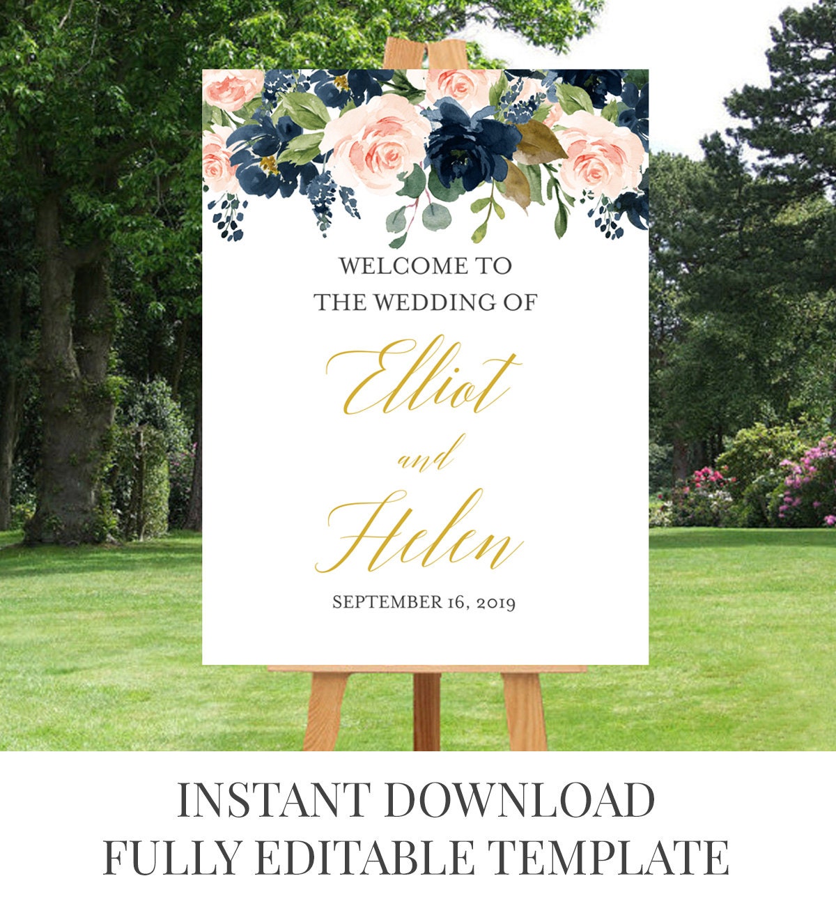 Gold Navy Blush Editable Wedding Bundle Printable Pink | Etsy