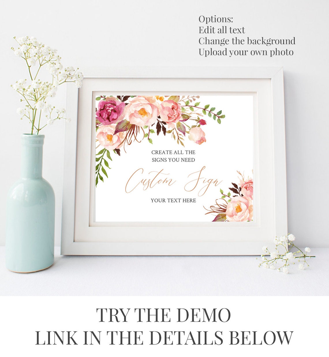 Rose Gold Boho Editable Custom Wedding Sign Pink Floral - Etsy