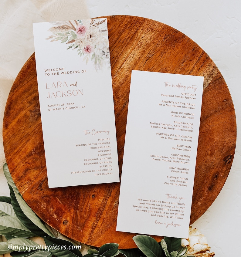 Bohemian Ceremony Program, Dusty Rose Boho Wedding Program, Editable ...