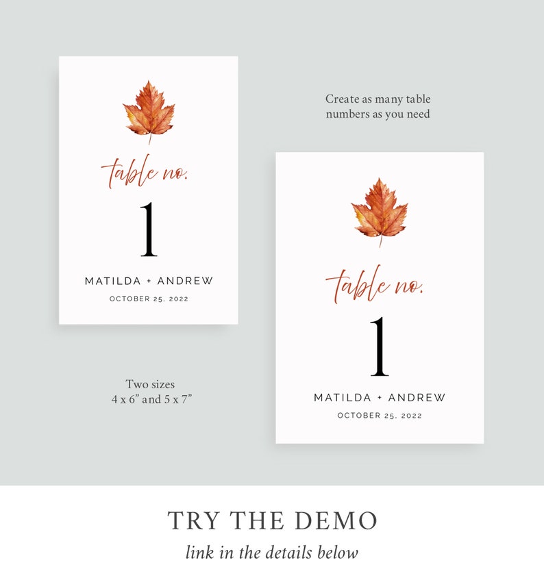Maple Leaf Editable Table Numbers Printable Fall Modern - Etsy