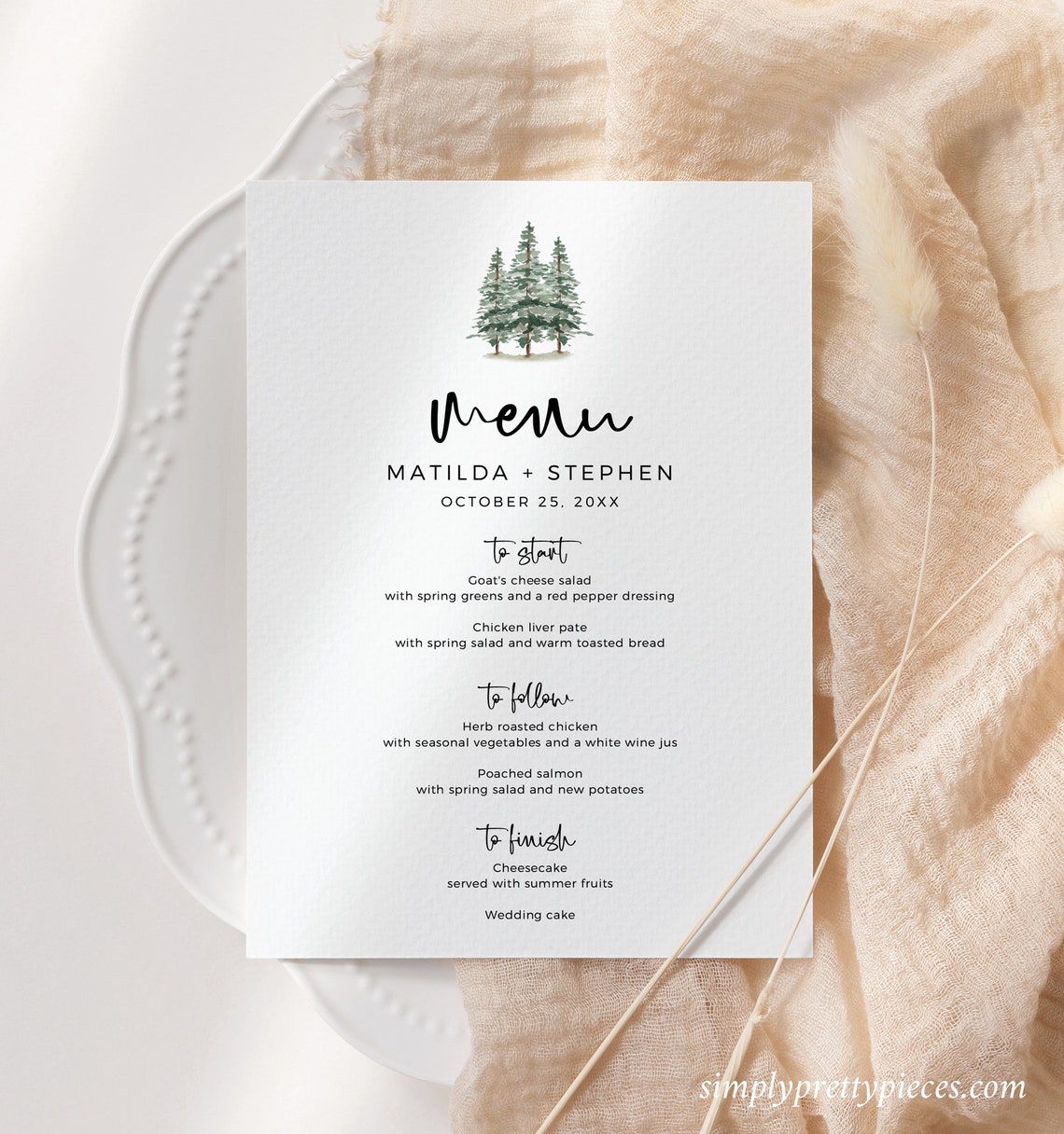 Rustic Woodland Editable Menu Minimal Pine Table Wedding - Etsy