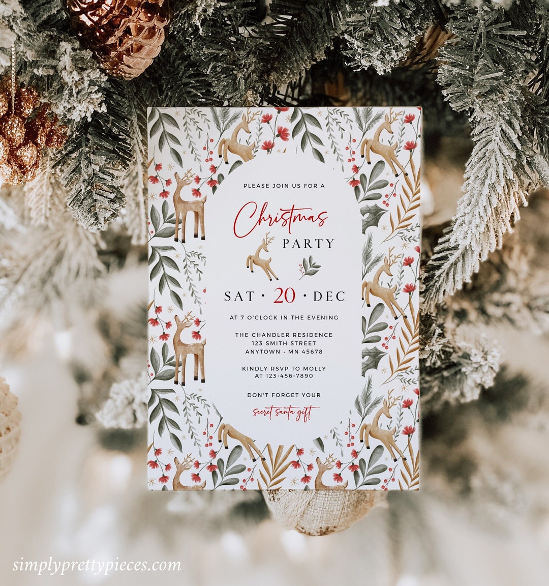 Editable Christmas Party Invitation Template, Scandi Holiday Party ...