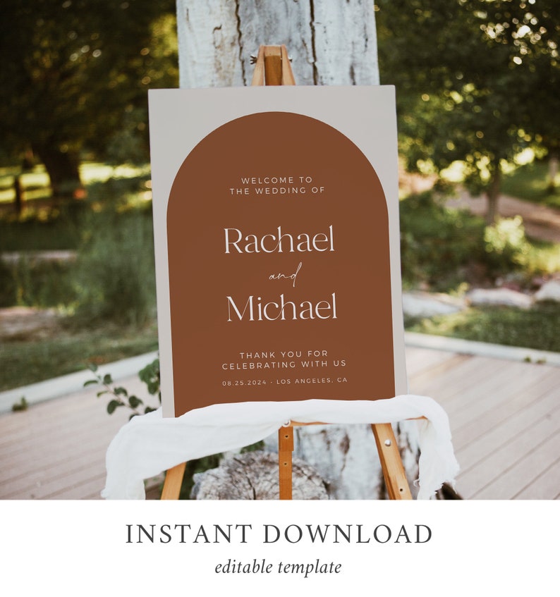 Arch Terracotta Editable Minimal Wedding Welcome Sign, Arched Modern ...
