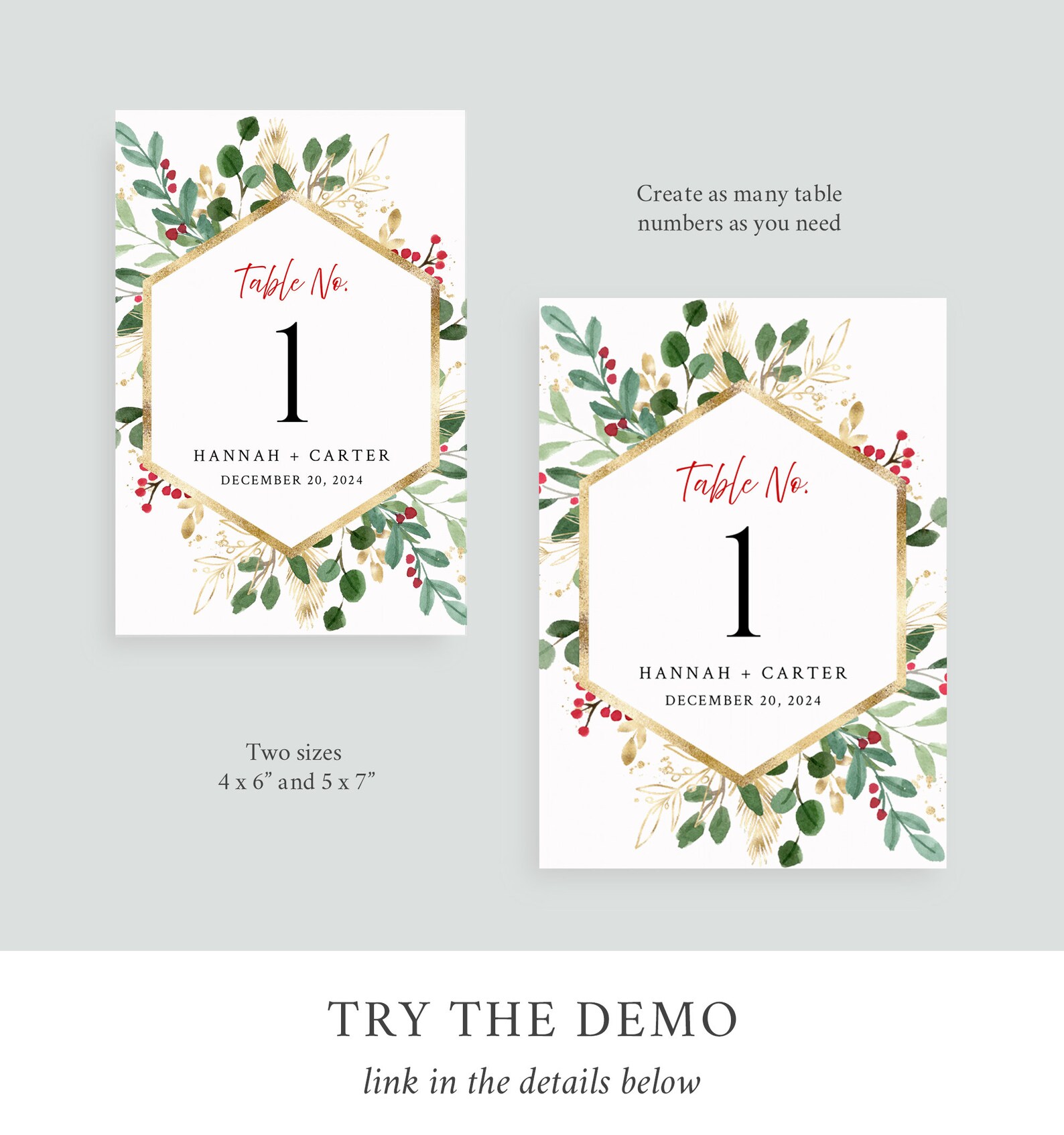 Red Green Gold Editable Table Numbers Printable Christmas - Etsy