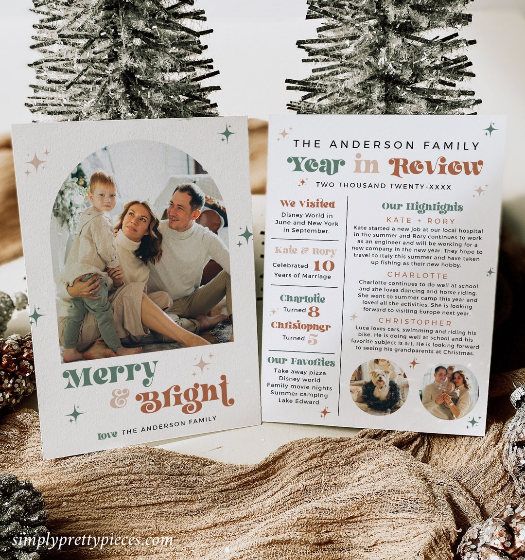 Boho Year in Review Card With Photos, Boho Year Overview Card, Editable ...