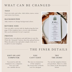Rustic Woodland Editable Menu, Minimal Pine Table Wedding Menu ...