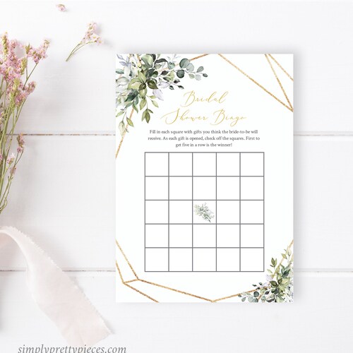 Bridal Shower Bingo Game Printable Eucalyptus Bridal Shower | Etsy