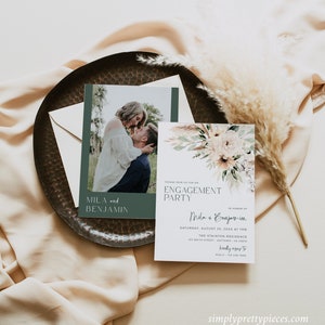 Sage Boho Editable Engagement Party Photo Invitation, Pampas Grass ...