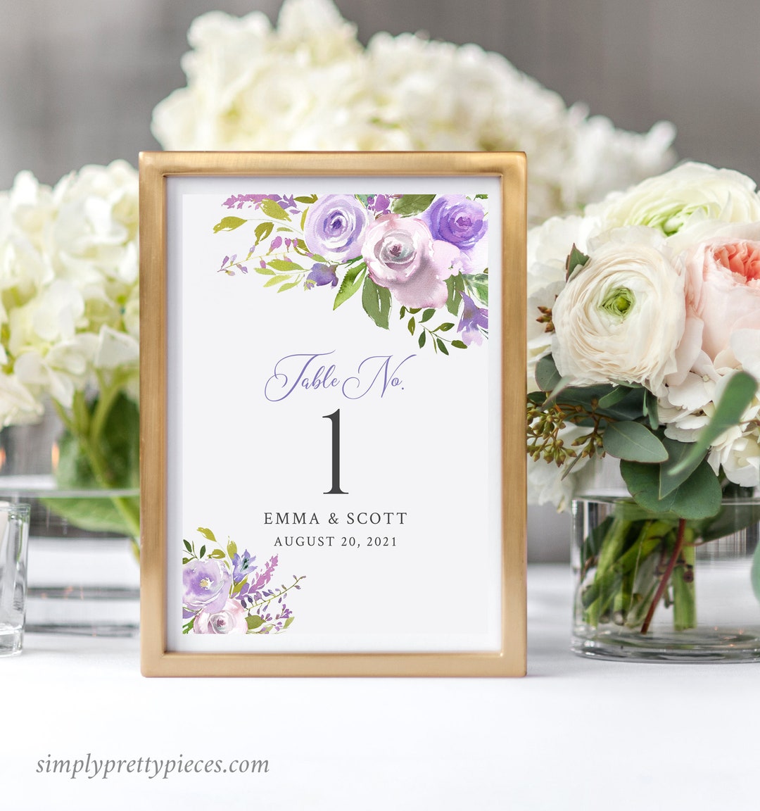Dusty Lilac Floral Editable Table Numbers, Printable Wisteria Wedding ...