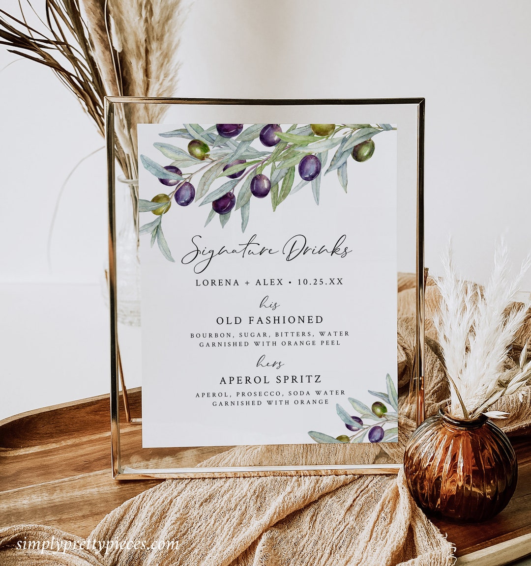 Olive Signature Drinks Sign, Editable Olive Branch Cocktails Sign ...