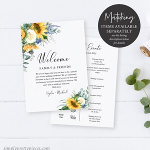 Sunflower Editable Booklet Program, Foldable Yellow Floral Wedding ...