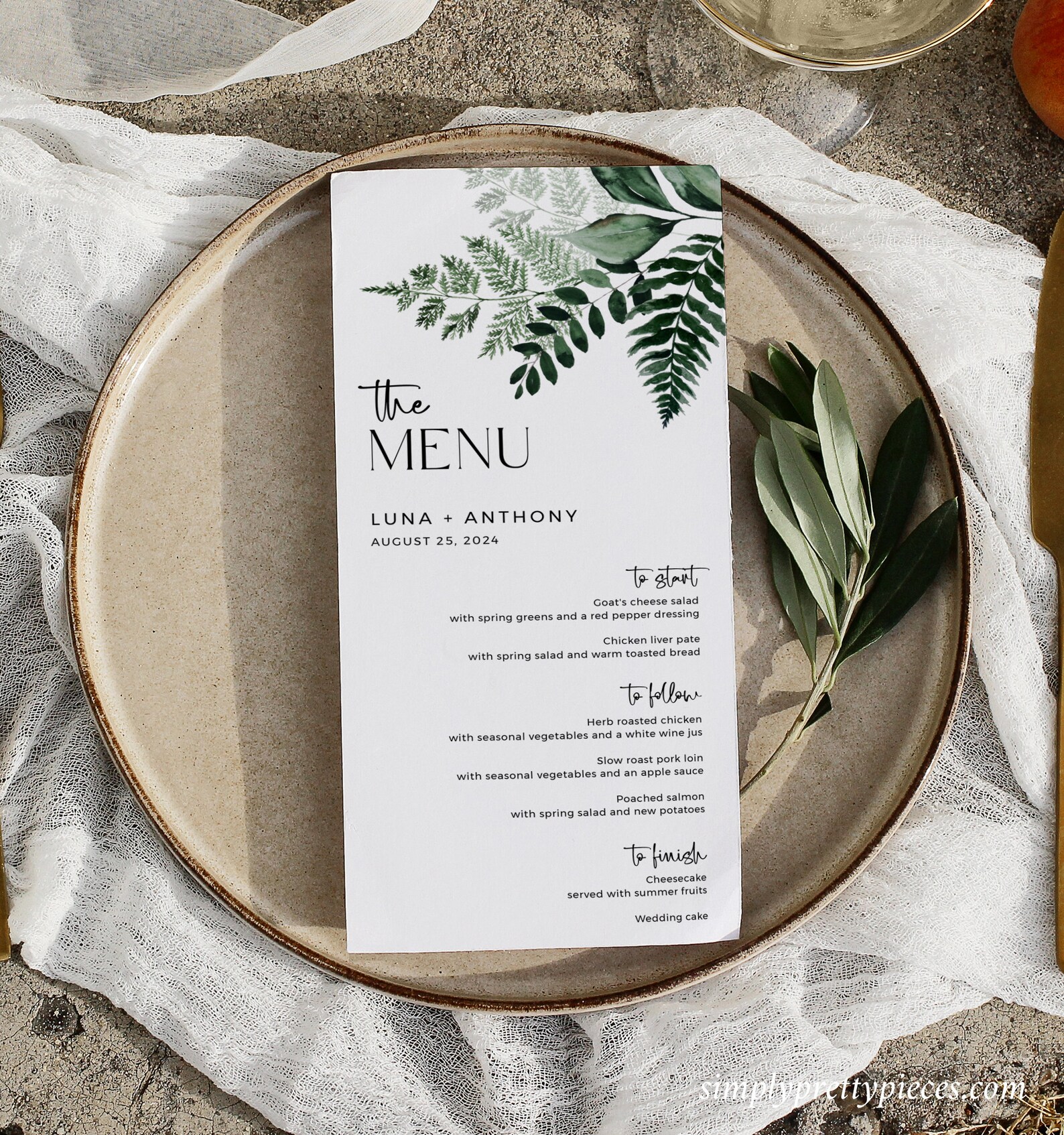Modern Botanical Editable Menu Greenery Minimal Table Wedding - Etsy
