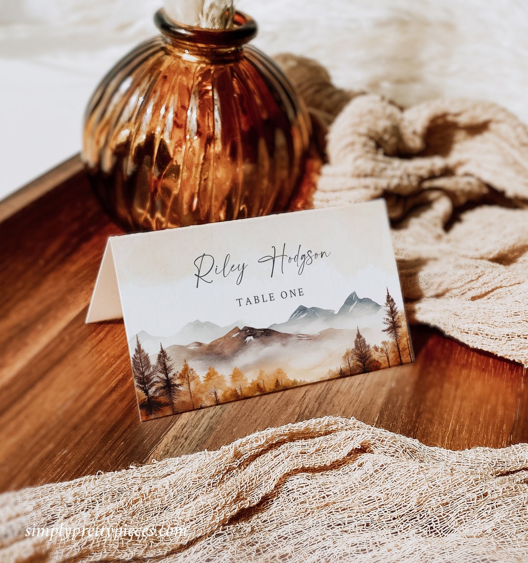 Woodland Place Card, Mountains Name Card, Forest Wedding Place Card ...