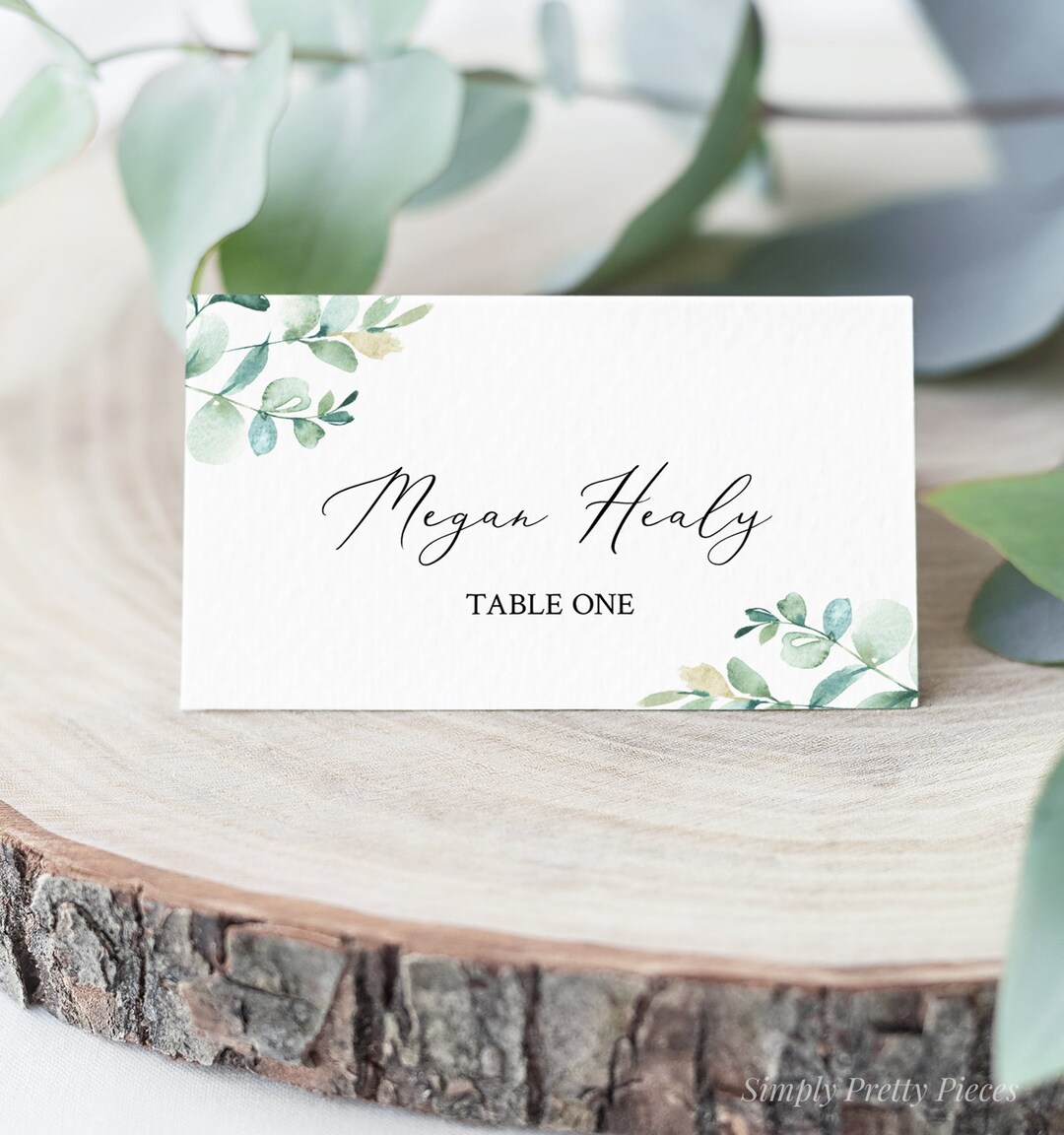 Eucalyptus Editable Place Cards, Greenery Seating Cards, Botanical Name ...