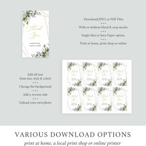 Foliage Gold Geometric Editable Tags, Printable Greenery Favor Tags ...