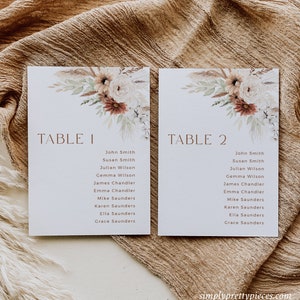 Editable Bohemian Seating Chart Template, Pampas Grass Dried Flower ...