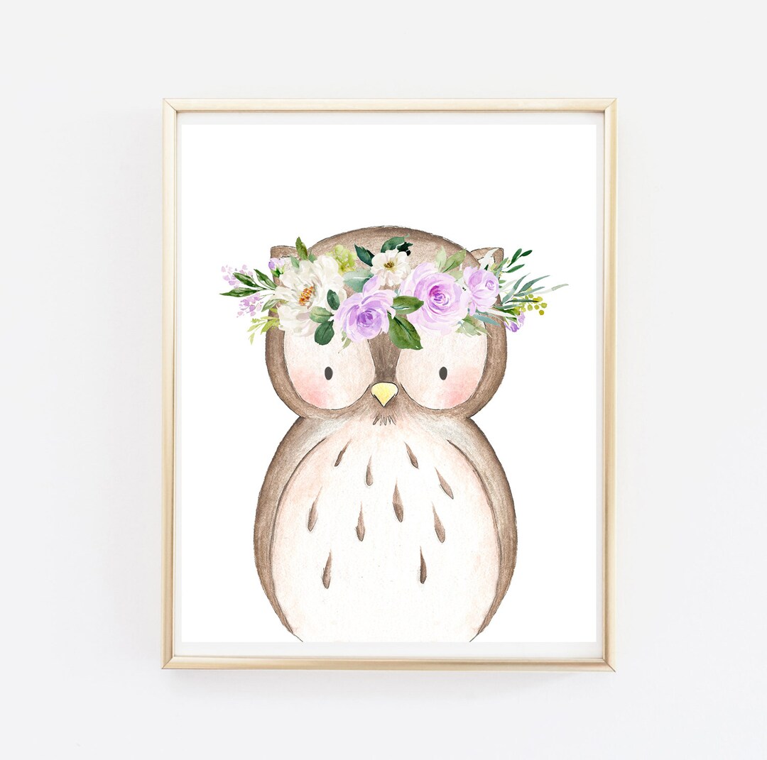Purple Boho Owl Printable Wall Art, Floral Owl Nursery Art Print ...