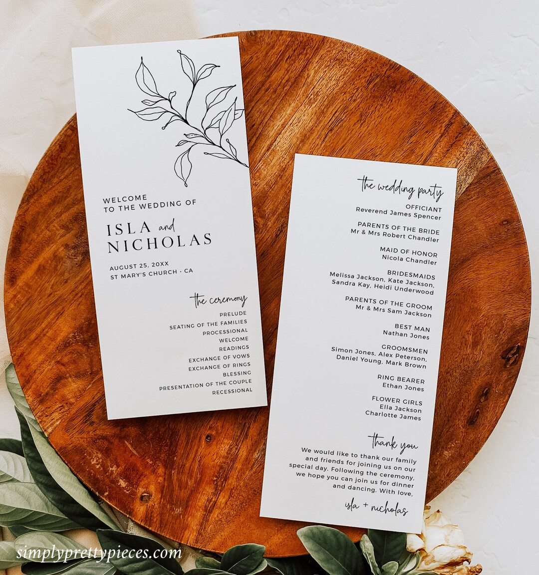 Minimal Wedding Program, Modern Wedding Program, Elegant Ceremony ...