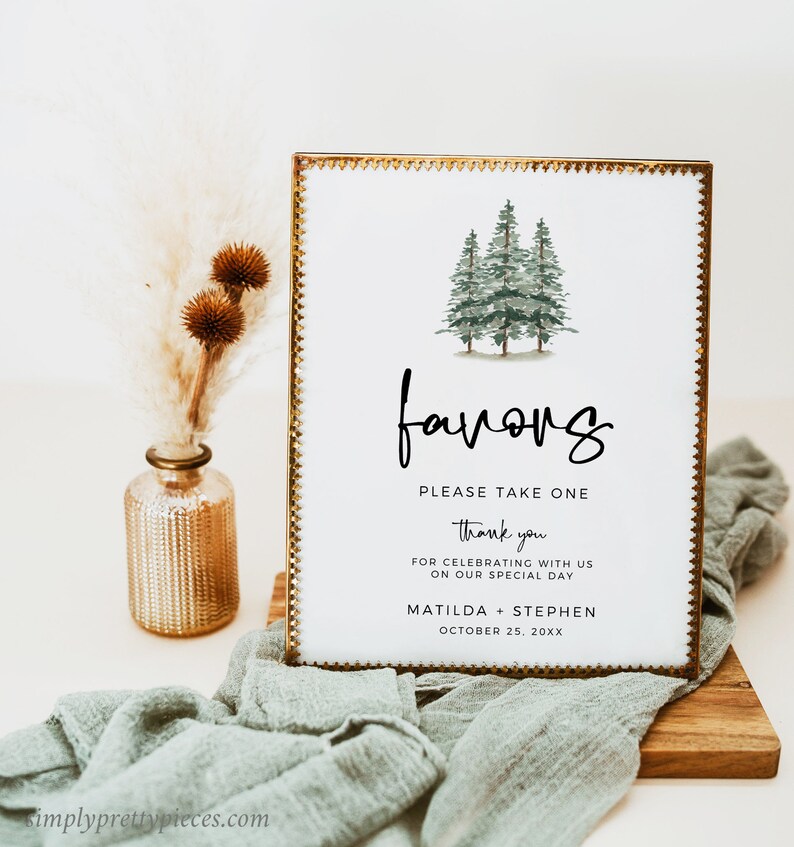 Editable Forest Favors Sign, Minimal Favours Sign, Woodland Printable ...
