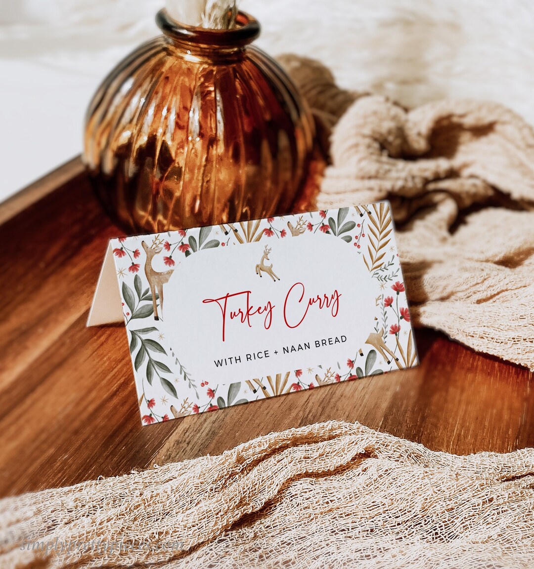 Printable Scandi Christmas Buffet Label Editable Holiday Place Card ...